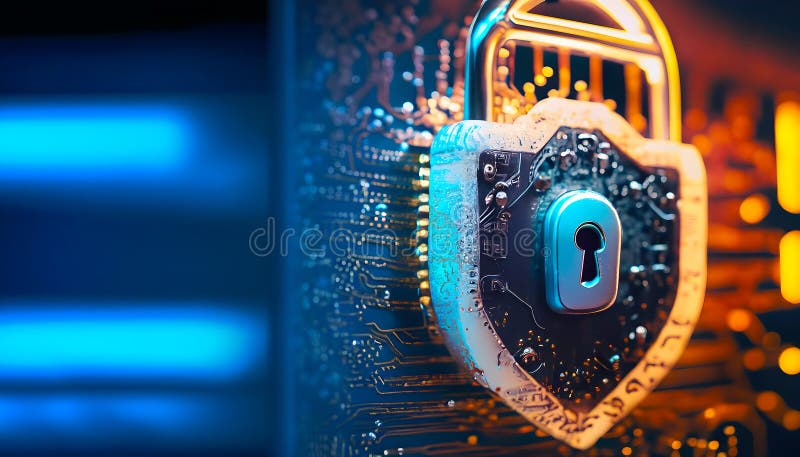 Padlock with Keyhole in Data Security on Circuit. Modern Safety Digital ...
