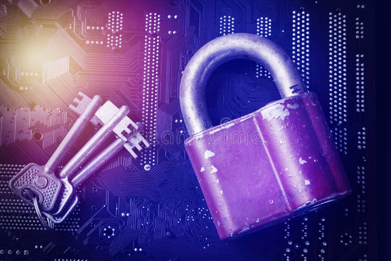 Padlock with Keys on Computer Motherboard. Internet Data Privacy ...