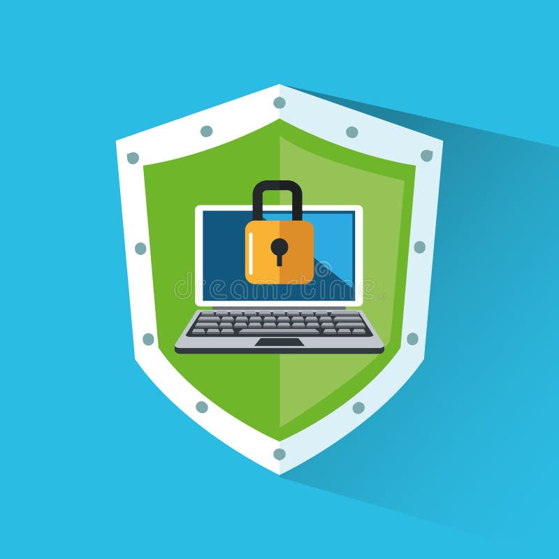 Padlock and Laptop Inside Shield Design Stock Illustration ...