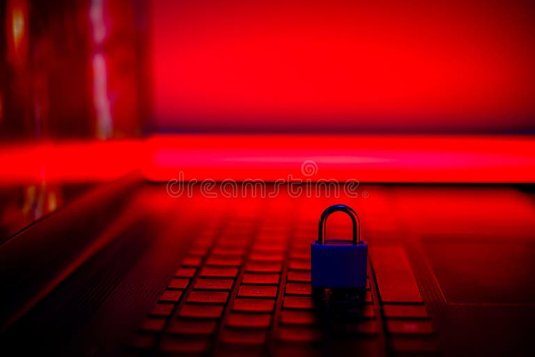 Padlock on Laptop Keyboard in Red Light Stock Image - Image of laptop ...