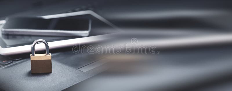 Padlock with Laptop, Smartphone and Tablet. Internet and Technology ...