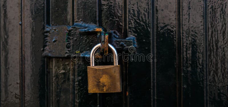 Padlock Latch on Black Metal Gate, Element for Secure Property Lock ...