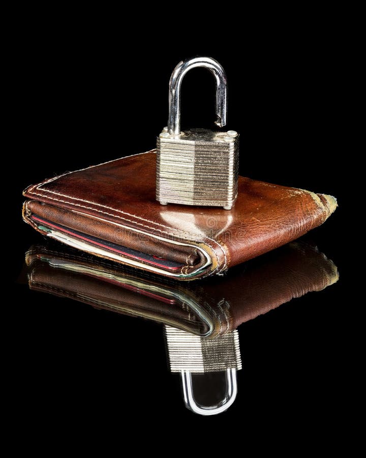 Padlock on a Leather Wallet Stock Photo - Image of open, security: 85571282