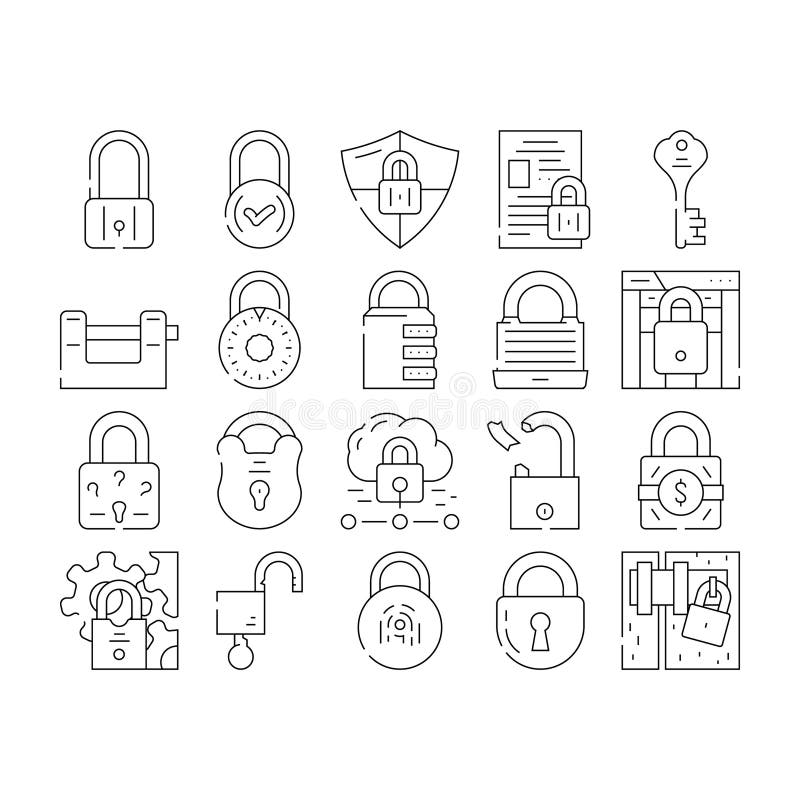 Padlock Lock Safe Password Icons Set Vector Stock Illustration ...