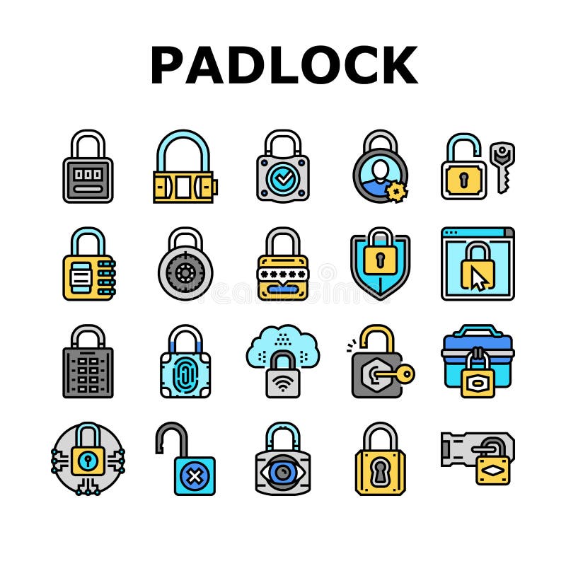 Padlock Lock Safe Password Key Icons Set Vector Stock Illustration ...