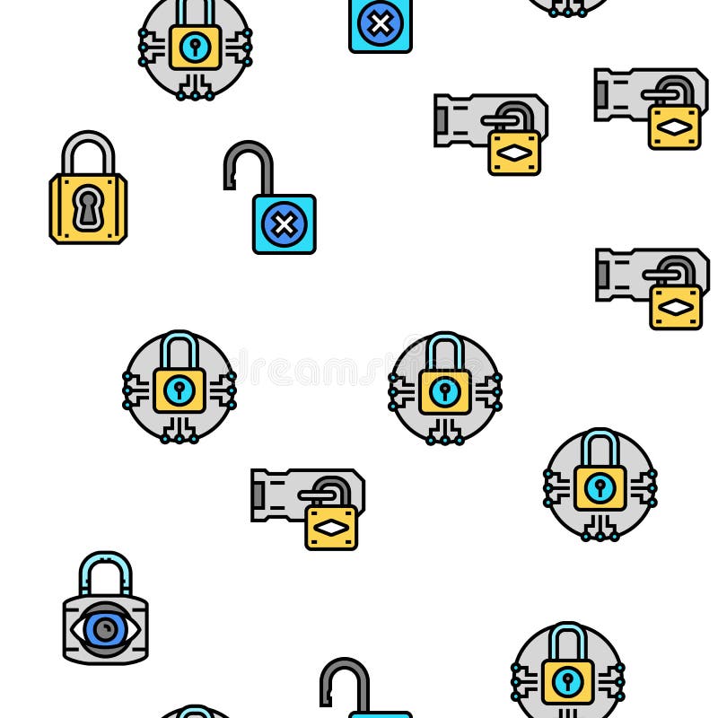 Padlock Lock Safe Password Key Vector Seamless Pattern Stock Vector