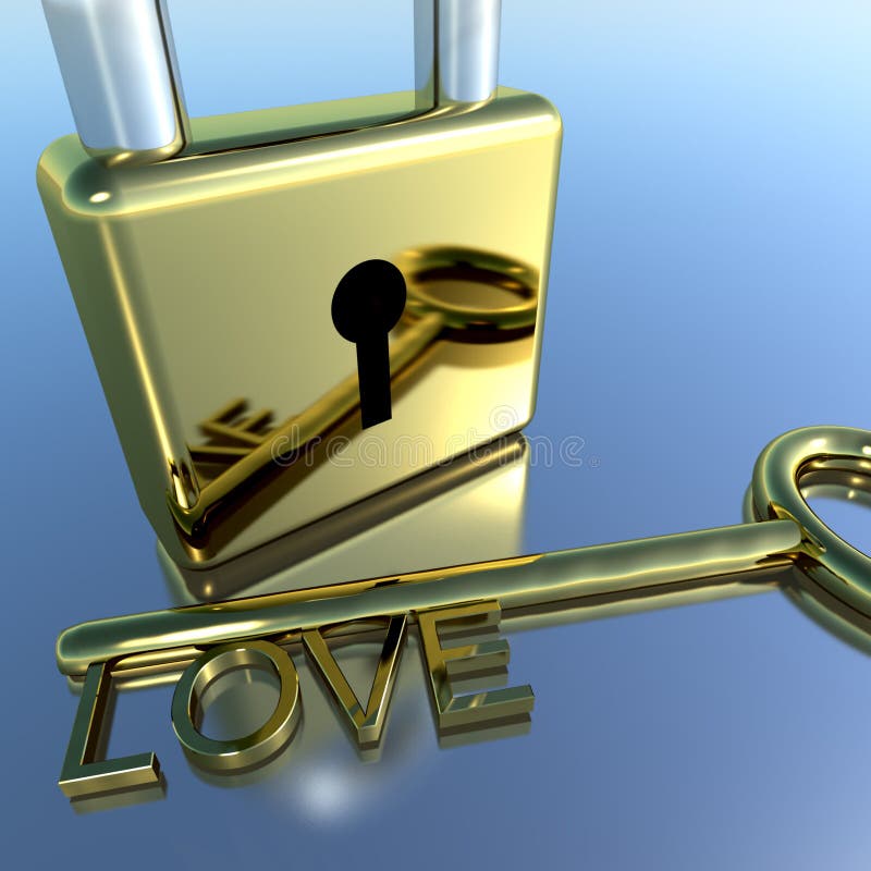 Padlock with Love Key Showing Romance Stock Illustration - Illustration ...
