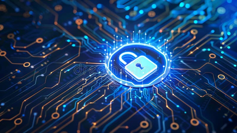 Padlock on Mainboard Computer, Internet Information Privacy Network ...