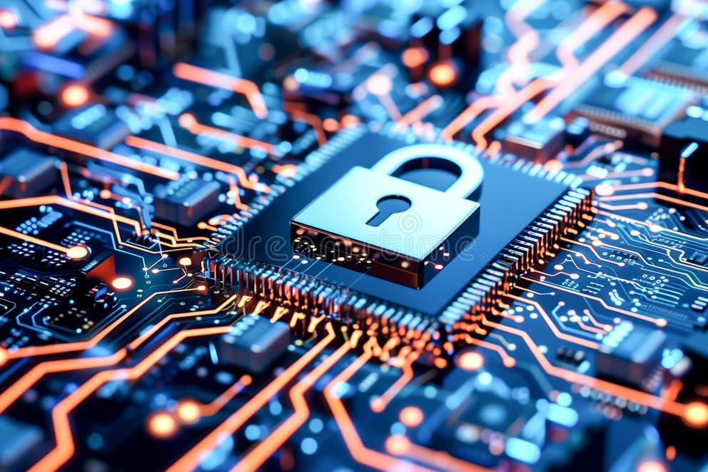 Padlock on Mainboard Computer, Internet Information Privacy Network ...