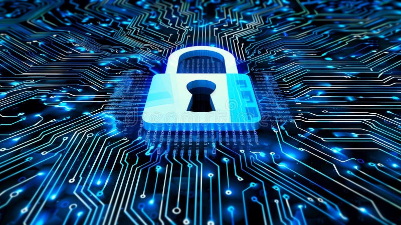 Padlock on Mainboard Computer, Internet Information Privacy Network ...