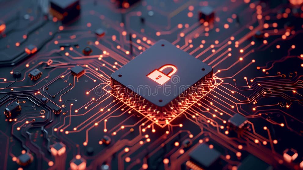 Padlock on Mainboard Computer, Internet Information Privacy Network ...