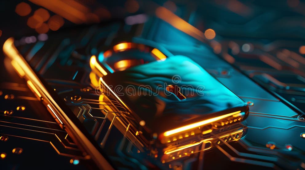 Padlock on Mainboard Computer, Internet Information Privacy Network ...