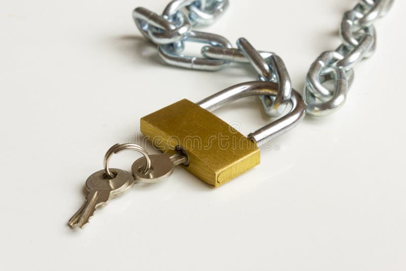 Padlock with metal chain stock image. Image of gold - 257175571