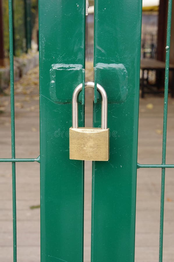 Padlock on the Metal Door Closeup Stock Image - Image of green, private ...