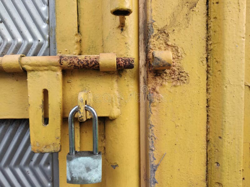 Padlock on Metal Door. Fence Gate Lock System Stock Photo - Image of ...