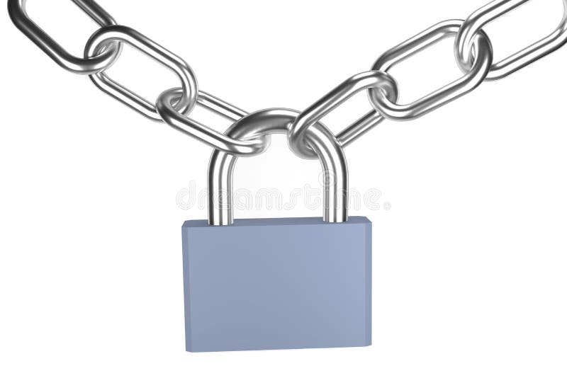 Padlock on metallic chain stock illustration. Illustration of metal ...