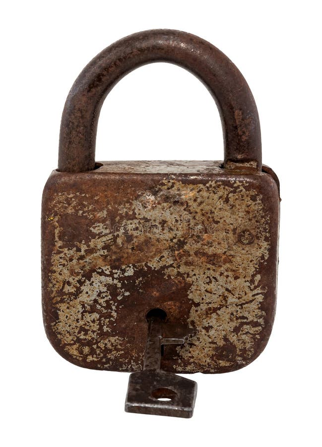 Padlock Old Padlock with a Key on a White Background. Isolate of a ...