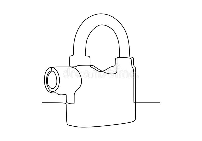 Padlock One Line Drawing Continuous Hand Drawn Minimalism Vector ...