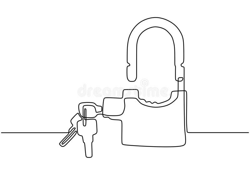 Padlock One Line Drawing Continuous Hand Drawn Minimalism Vector ...