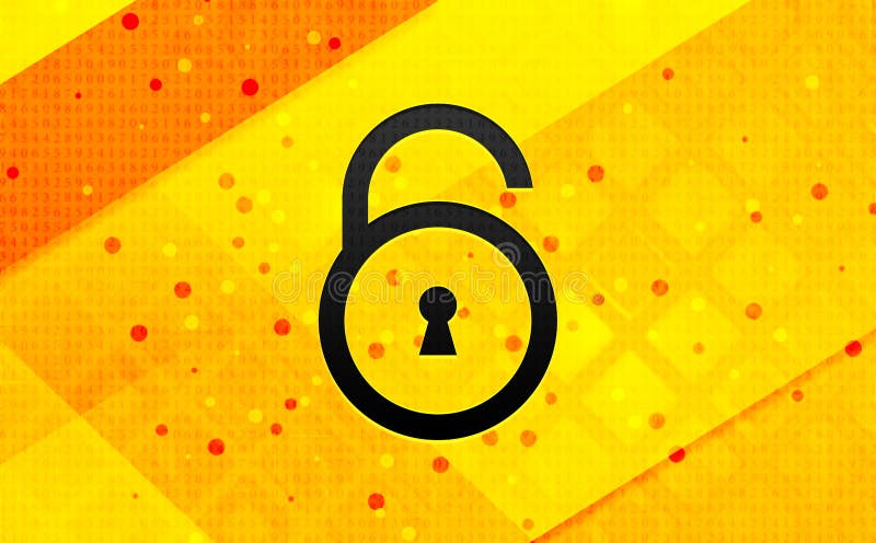 Padlock Open Icon Abstract Digital Banner Yellow Background Stock ...