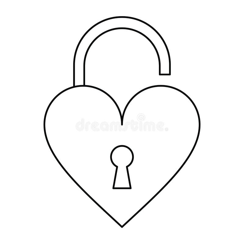 Padlock Open Shaped Heart Loved Outline Stock Vector - Illustration of ...