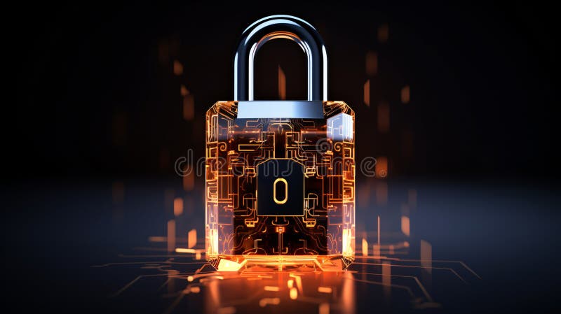 A Padlock with Orange Neon Glow Light Hi Tech Digital Elements ...