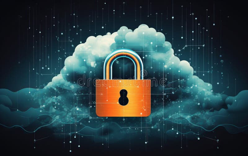 A Padlock Over a Cloud Graphic, Denoting Cybersecurity, Data Protection ...