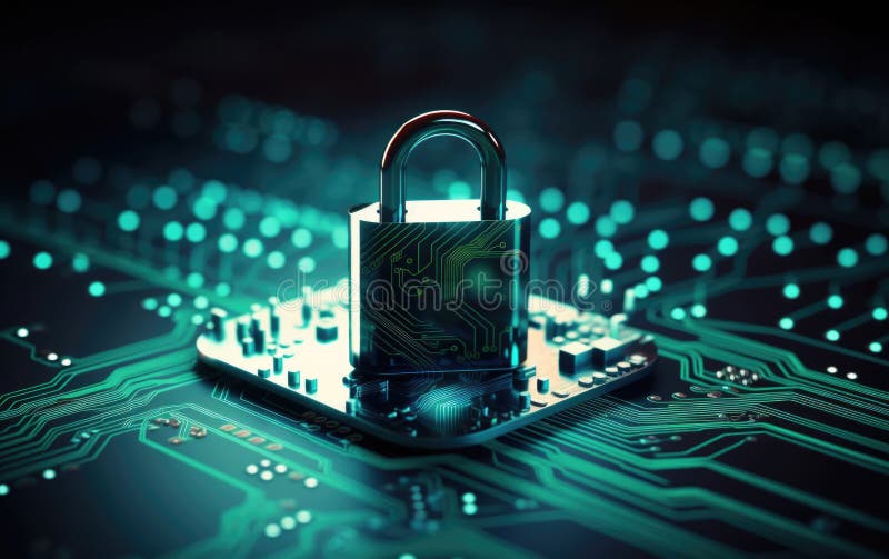 Padlock Over a Computer Motherboard Showcasing the Concept of Cybersecurity, Encryption, Online ...