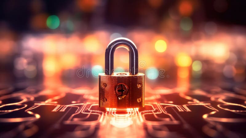 A Padlock Over Glowing Abstract Electronic Circuit Background Stock ...