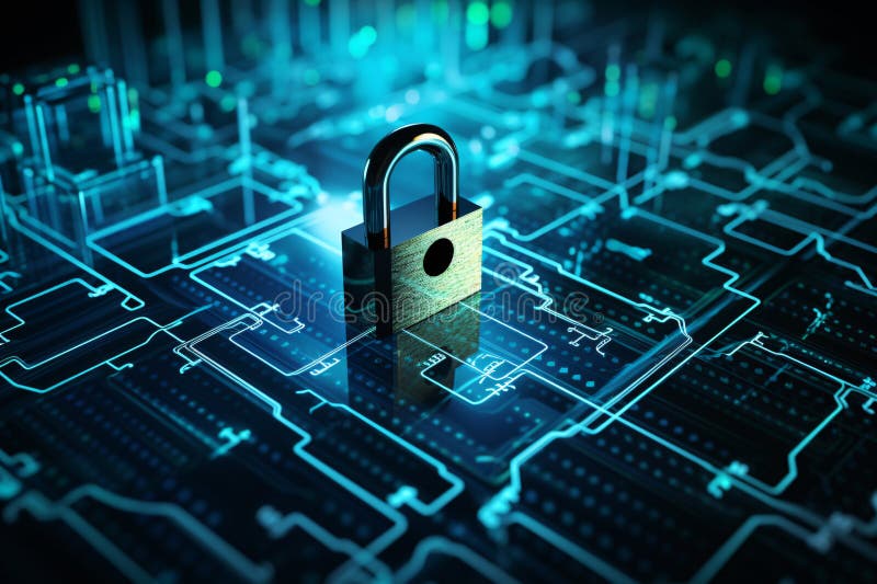 Cyber Security. Padlock on Circuit Board Protects Digital Data Stock ...