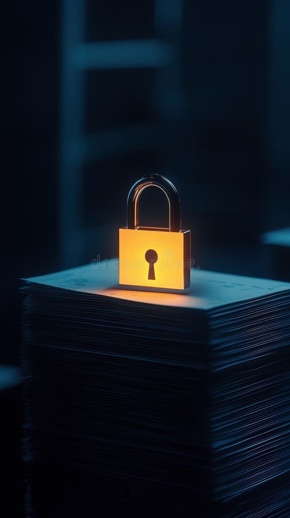 Padlock Positioned on a Stack of Papers Representing Security and ...