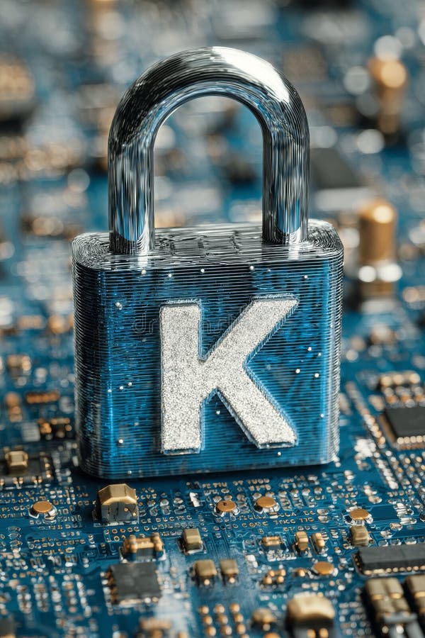 Close-up of a Padlock Featuring a Letter on a Computer Circuit Board ...