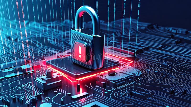 Padlock with Red Exclamation Mark on a Circuit Board Amid Binary Code Stock Footage - Video of ...