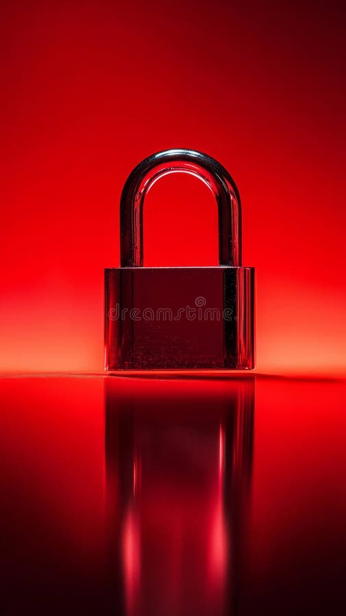 Padlock with Red Gradient Lighting, Reflective Surface. Security and ...