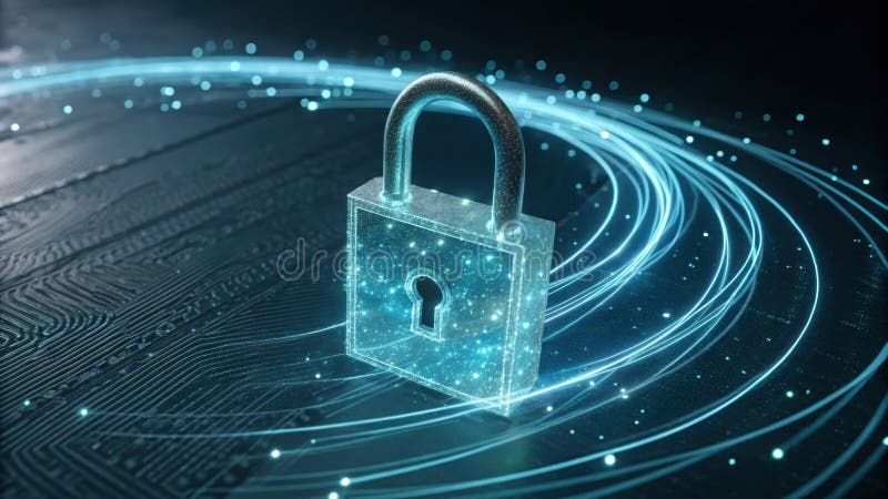 Padlock Secured on Complex Circuit Board Illustrating Quantum ...