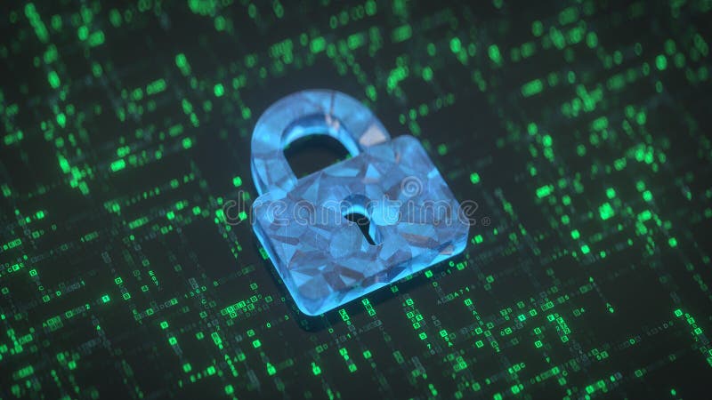Padlock and Secured Digital Code 3D Render Stock Illustration ...