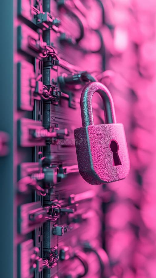 Padlock Secures Network Panel in Pink Tones Demonstrating Cybersecurity ...