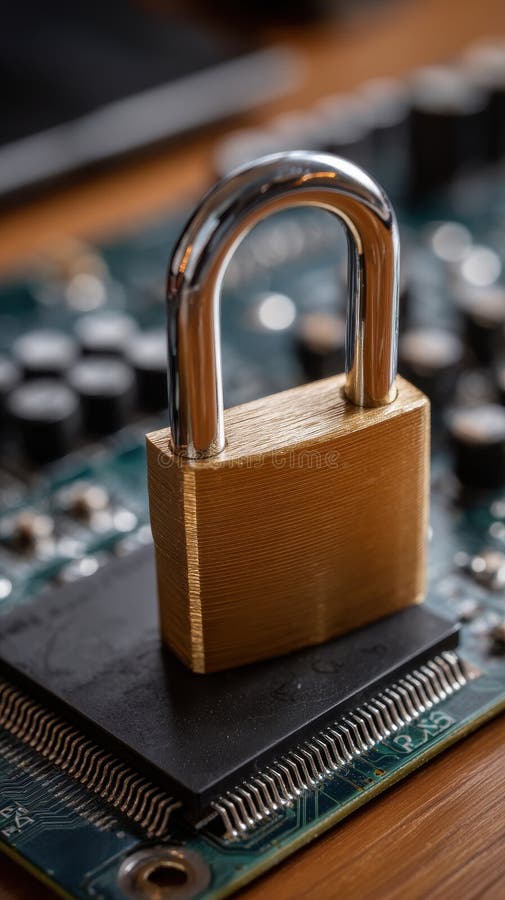Padlock Securing Computer Chip on Circuit Board, Information Security ...