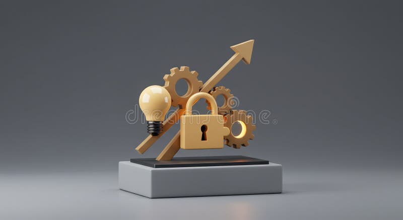 Padlock Securing Growth with Gears and Idea Bulb Stock Illustration ...