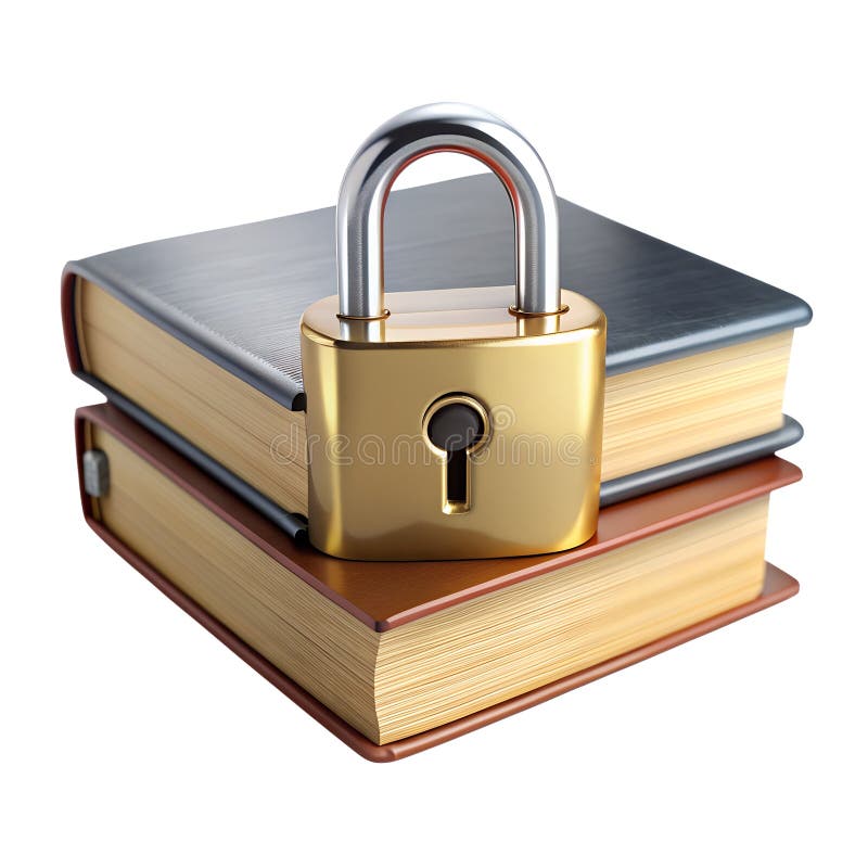 Padlock Securing Stacked Books Stock Photo - Illustration of ...