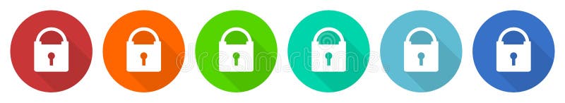 Padlock, Security Icon Set, Flat Design Vector Illustration in 6 Colors ...