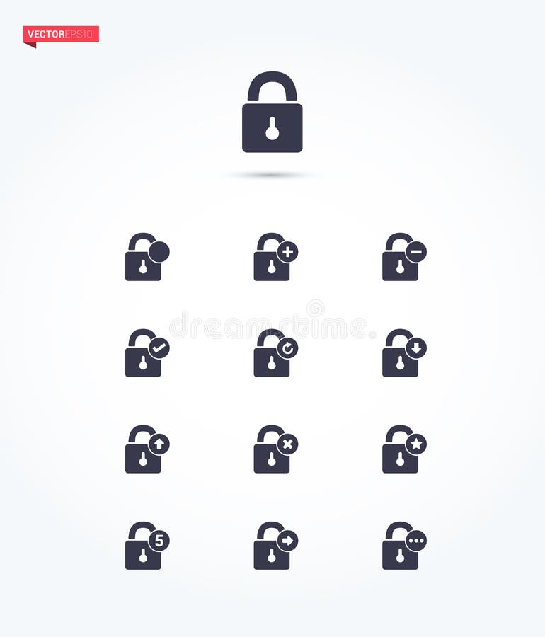 Padlock Security Icon Set stock vector. Illustration of button - 198484764
