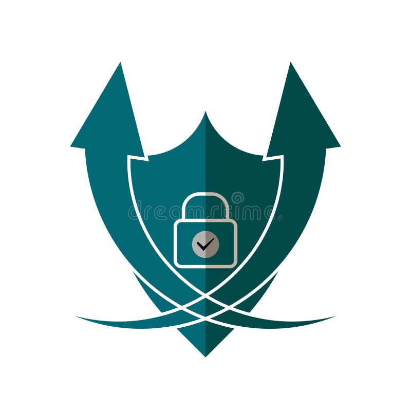 Padlock and Security Shield with Two Arrows. Flat Design Style Stock ...