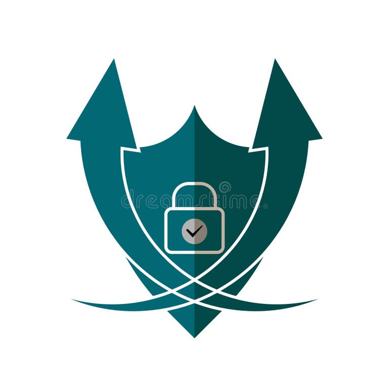 Padlock and Security Shield with Two Arrows. Flat Design Style Stock ...