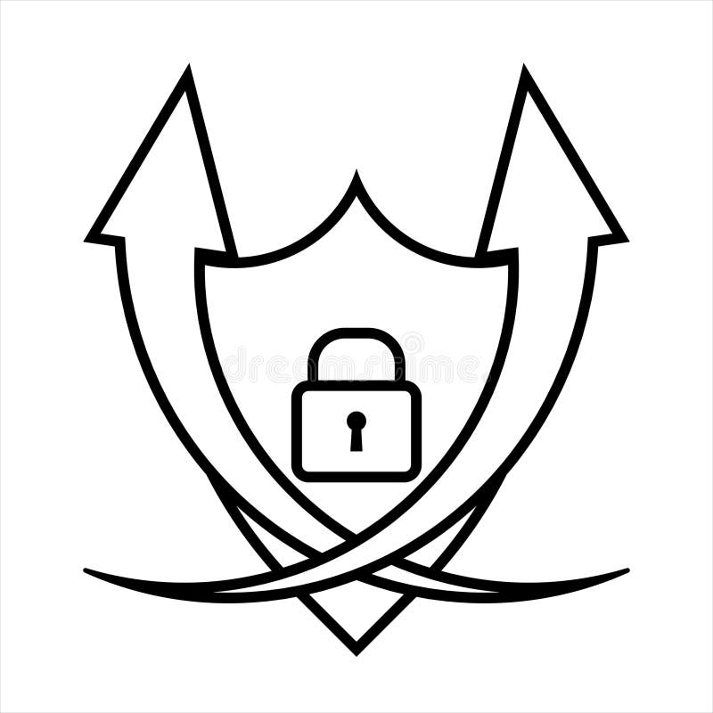 Padlock and Security Shield with Two Arrows. Logo or Icon. Outline ...