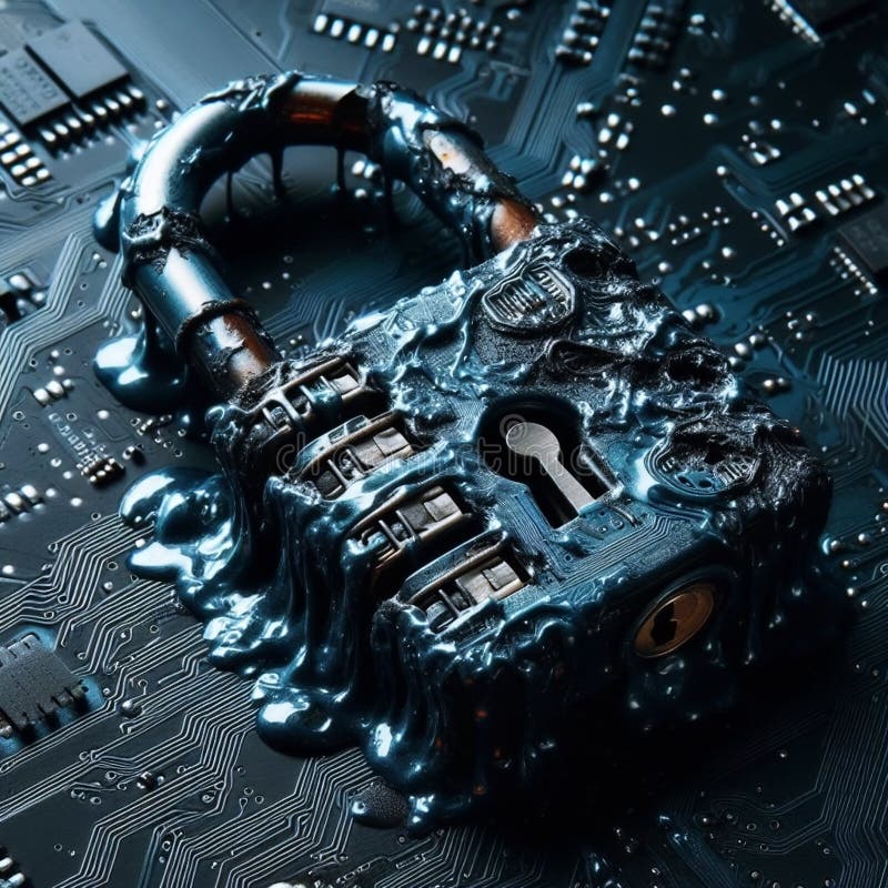 Burnt Padlock on Circuit Board Security and Freedom Theme Cyber ...
