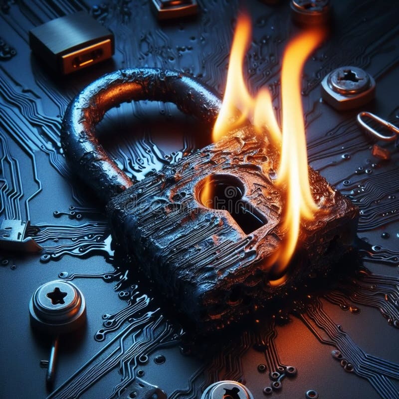 Burnt Padlock on Circuit Board Security and Freedom Theme Cyber ...