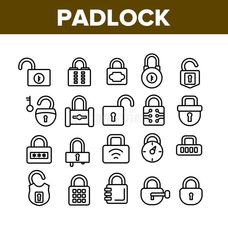 Padlock Security Tool Collection Icons Set Vector Stock Vector ...