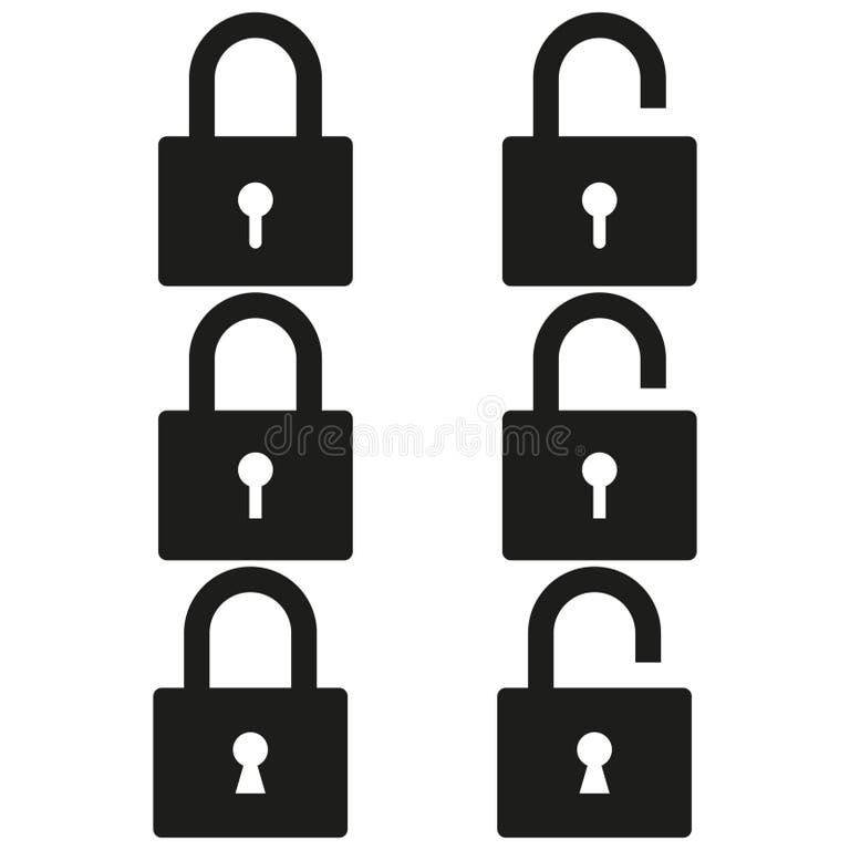 Padlock Set Icons. Secure Lock Shapes. Open and Closed Locks. Vector ...