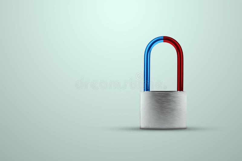 Padlock Shackle Painted Blue and Red, Magnet Poles. Magnetic Lock ...
